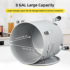 8 Gallon Fryer Grease Bucket Oil Disposal Caddy, Steel Fryer Oil Transport Container w/Rust-Proof Coating, Fry Oil Disposal Bucket w/Safety Lid & Lock Clips & Filter Bag for Cooking Restaurant