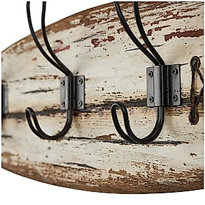 Deco 79 Wood Surfboard Handmade Distressed Fish Shaped 3 Hanger Wall Hook with Metal Accents, 23" x 2" x 7", Brown