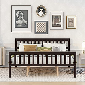 Prohon Queen Size Bed Frame with Vertical Openwork Design Headboard & Footboard, Wooden Platform Bed with Large Underbed Storage Space, Simple Style Bedframe, No Box Spring Needed, Espresso