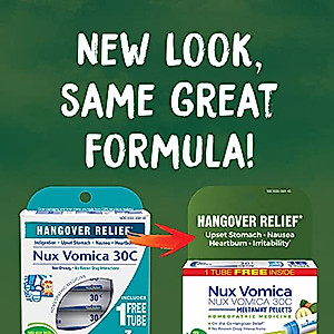 Boiron Nux Vomica 30C Homeopathic Medicine for Hangover Relief, Upset Stomach, Nausea, and Overindulgence of Food or Drink - 3 Count (240 Pellets)