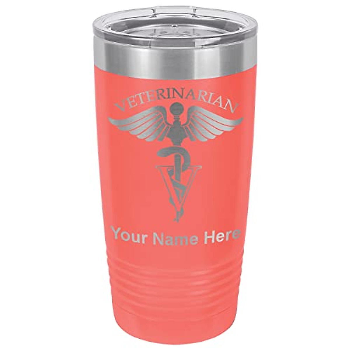 LaserGram 20oz Vacuum Insulated Tumbler Mug, Veterinarian, Personalized Engraving Included (Coral)