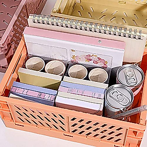Hefddehy Collapsible Crate Plastic Folding Storage Box Basket Utility Cosmetic Container Pink