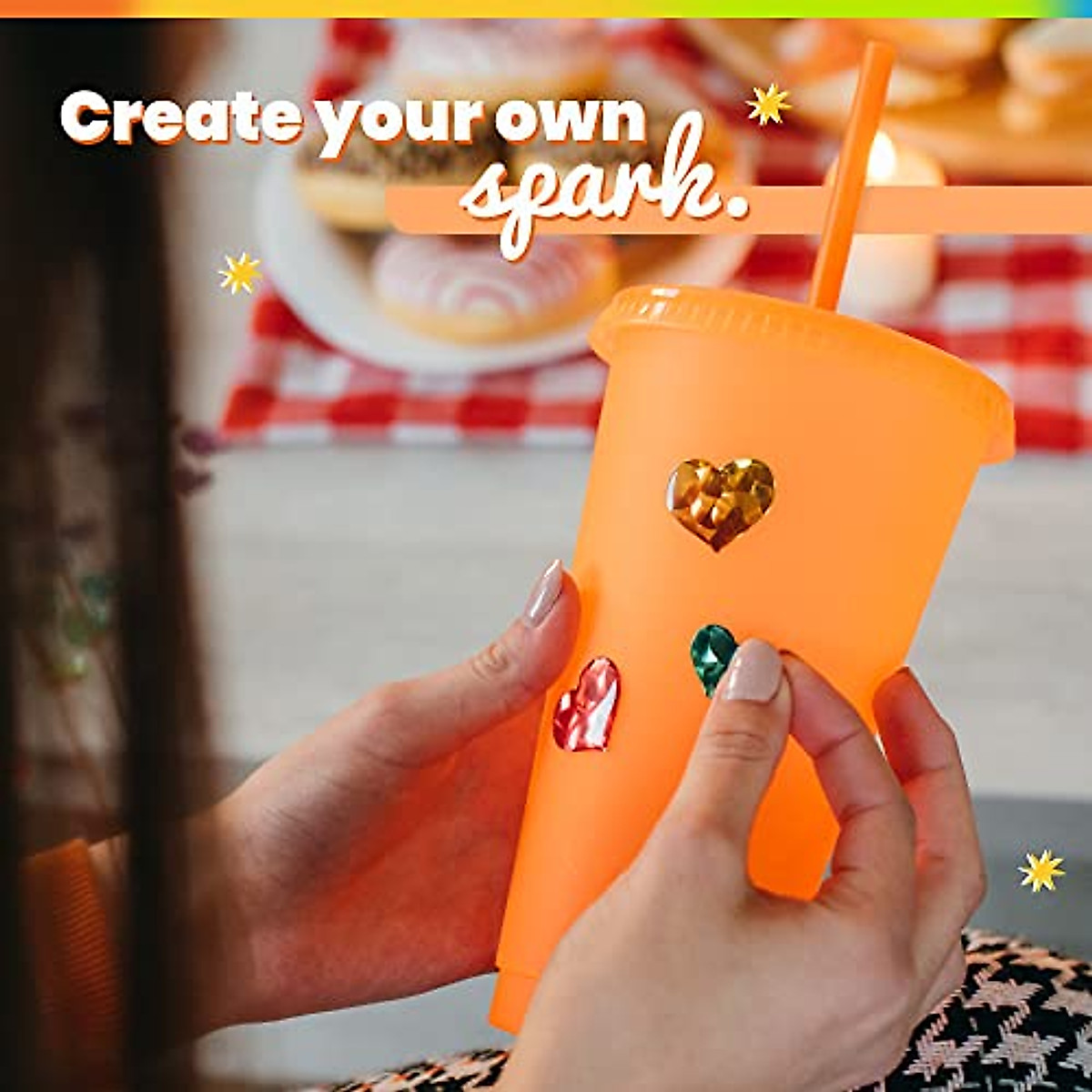 Cups with Lids and Straws for Adults - 5 Glitter Reusable Cups with Lids and Straws in Rainbow Colors, 24 oz Iced Coffee & Bulk Party Tumblers, Plastic Tumbler with Lid and Straw for Water & Smoothie