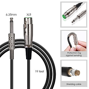 HOTEC Premium Vocal Dynamic Handheld Microphone with 19ft Detachable XLR Cable and ON/Off Switch (Metal Black) (H-W07)