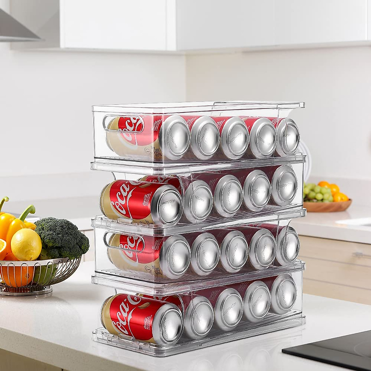 Xicennego 2-Tier Stackable Soda Can Organizer for Refrigerator, Fridge Can Organizer Dispenser, Beverage Can Holder for Refrigerator, Pantry, Cupboard