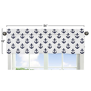 Sweet Jojo Designs Navy Blue White Anchors Window Treatment Valance - Nautical Theme Ocean Sailboat Sea Marine Sailor Anchor Unisex Gender Neutral