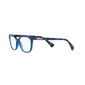 Ralph by Ralph Lauren Women's RA7110 Square Prescription Eyewear Frames, Shiny Transparent Blue/Demo Lens, 54 mm