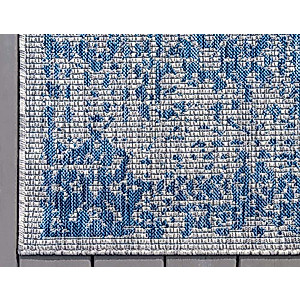 Unique Loom Outdoor Traditional Collection Area Rug - Timeworn (2' x 8' Runner, Blue/ Gray)
