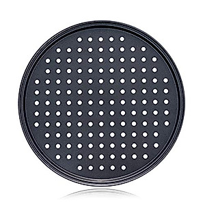 Pizza Pan With Holes, 2 Pack Carbon Steel Perforated Non-Stick Tray Tool Crispy 12inch Round for Home Kitchen