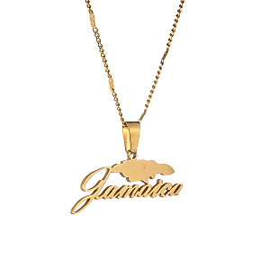 Stainless Steel Jamaica Map Pendant Necklaces for Women Jamaican Chain Jewelry Gifts (Gold)