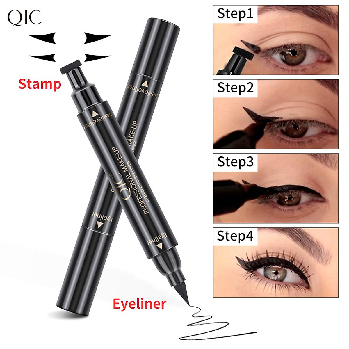 Winged Eyeliner Stamp-2Pens,Long Lasting Liquid Eyeliner Pen Waterproof Vamp Style Wingliner For Cat Eye