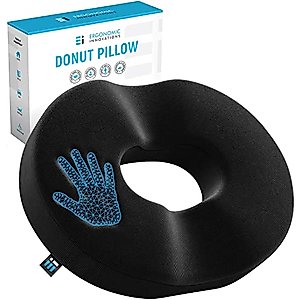 ERGONOMIC INNOVATIONS Donut Pillow for Tailbone Pain Relief and Hemorrhoids, Donut Cushion for Postpartum Pregnancy and After Surgery Sitting Relief, Suitable for Men and Women at Home & Office Chairs