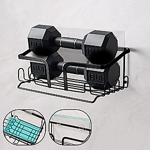 Bathroom Shower Shelf Organizer Rack 2-Pack, Strong Adhesive Shower Caddy with Soap Holder and 11 Hooks, No Drilling Wall Mounted Rustproof Stainless Steel Shower Shelf for Inside Shower, Black