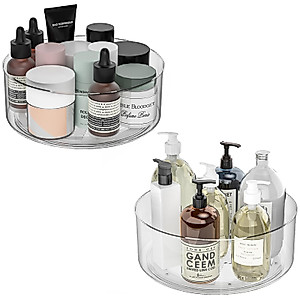 G.a HOMEFAVOR 2 Pack Lazy Susan 9" Clear Plastic Turntable Organizer Rotating Spice Rack Kitchen Storage Cosmetic Makeup Organizers for Pantry, Countertop, Fridge, Shelf, Vanity, Bathroom