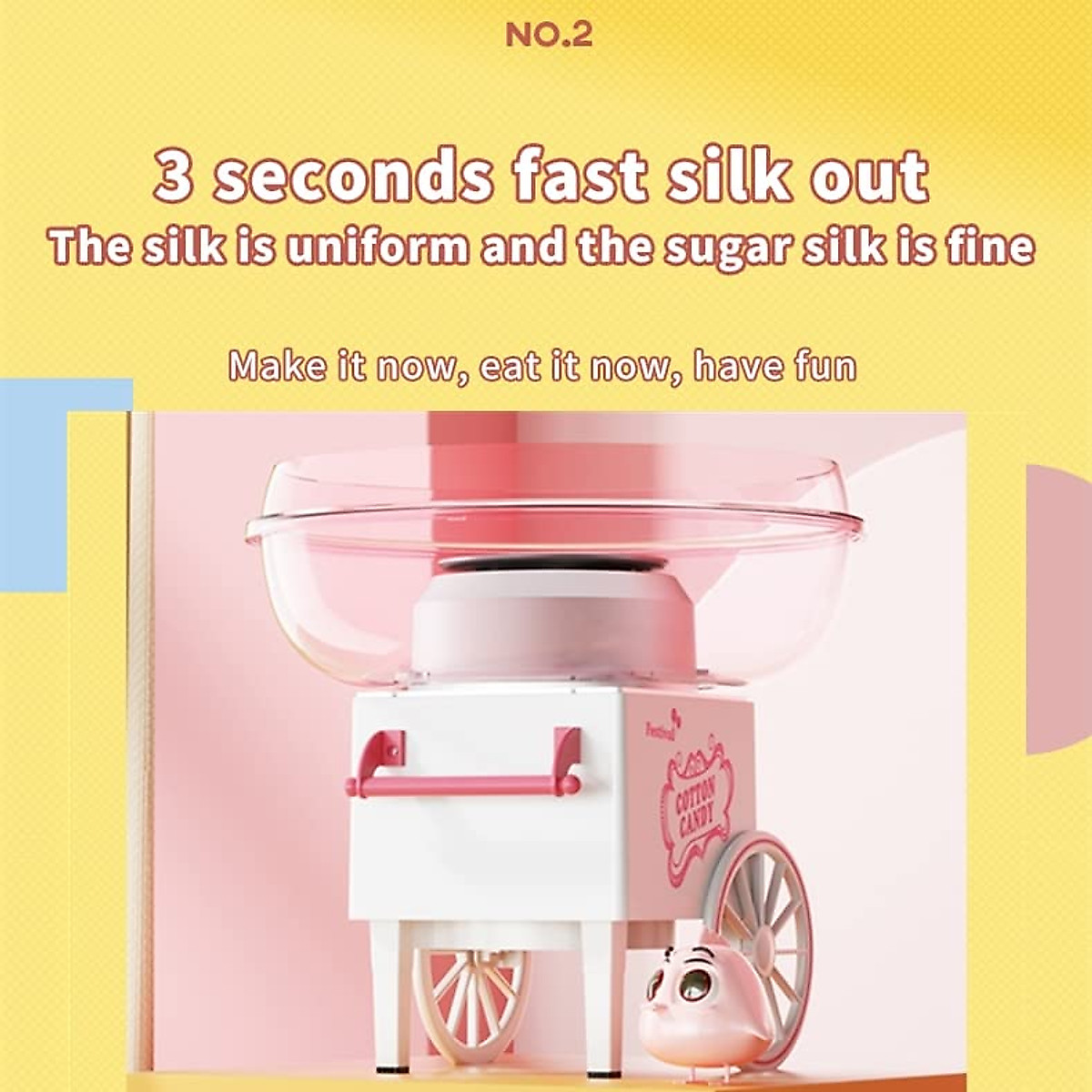 KLLsmDesign Cotton Candy Machine for Kids, Cart Design Desktop Electric Cotton Candy Maker with 10 Reusable Cones & Sugar Scoop for Children's Birthday Gift Family Party Holiday Use