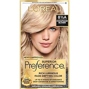 L'Oreal Paris Superior Preference Fade-Defying + Shine Permanent Hair Color, 8.5A Champagne Blonde, Pack of 1, Hair Dye