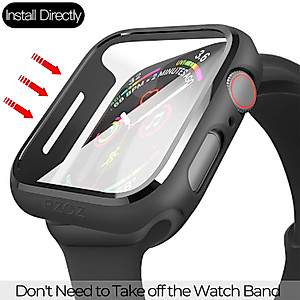 PZOZ Compatible for Apple Watch Series SE2 /6/5 /4 /SE 44mm Case with Screen Protector Accessories Slim Guard Thin Bumper Full Coverage Matte Hard Cover Defense Edge for iWatch Women Men GPS (Black)