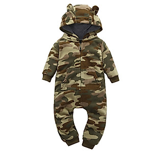 YJM Baby Camoflauge, Infant Baby Boys Camouflage Hoodie Tops +Long Pants Outfits Set Clothes 0-3Y (0-6M, Thicker Hooded Romper Jumpsuit Outfit)