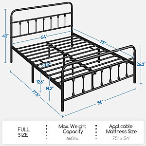 Yaheetech Classic Metal Platform Bed Frame Mattress Foundation with Victorian Style Iron-Art Headboard/Footboard/Under Bed Storage No Box Spring Needed Full Size Black