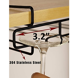 Bafvt Wine Glass Holder - Stemware Rack Under Cabinet - 304 Stainless Steel Hanger Storage Shelf, Fit for The Cabinet 0.8“ or Less (black, 3 Rows)