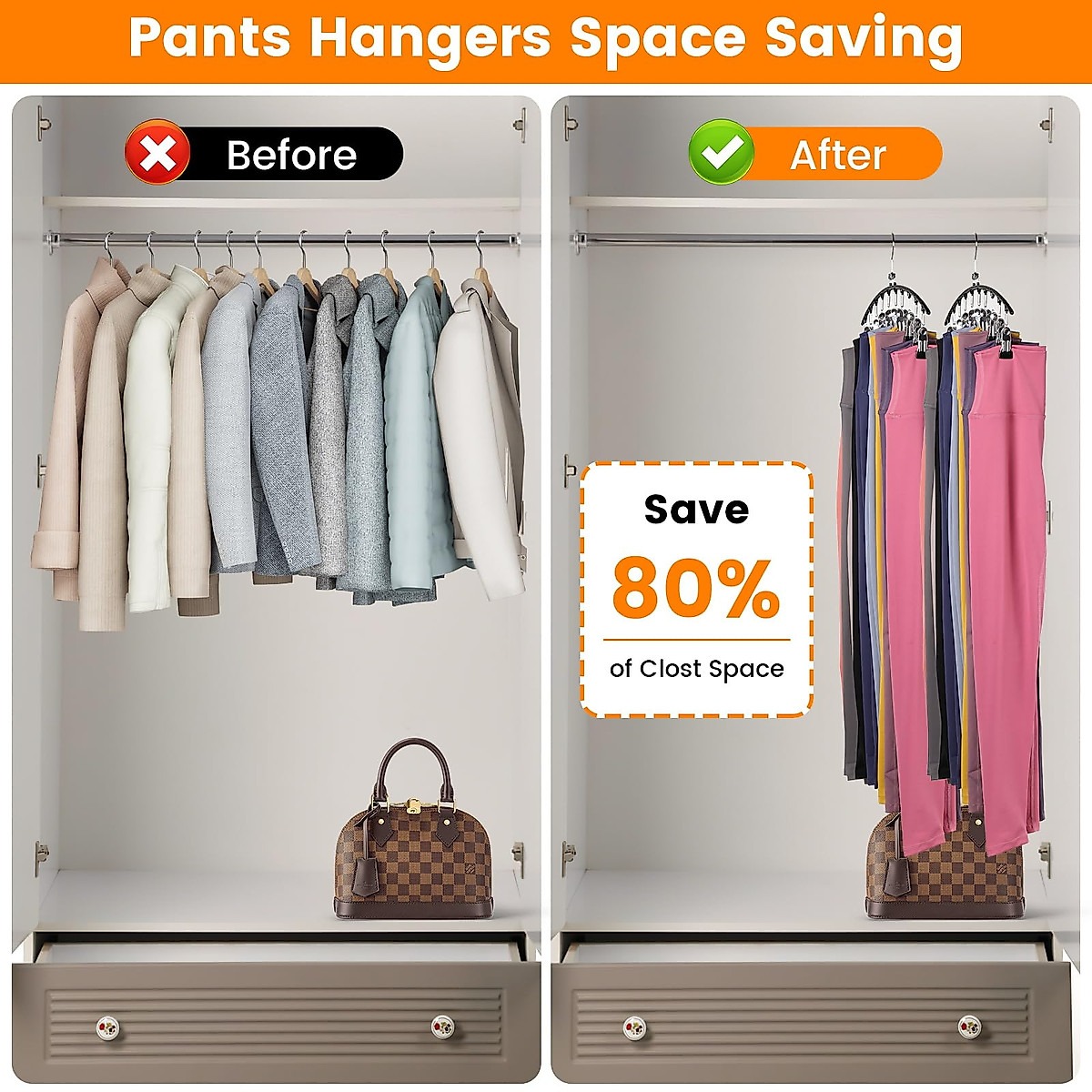 Legging Organizer for Closet, 2 Pack Metal Yoga Pants Hangers w/10 Clips Holds 20 Leggings/Hats/Jeans/Skirts Space Saving Closet Organizers and Storage, Black