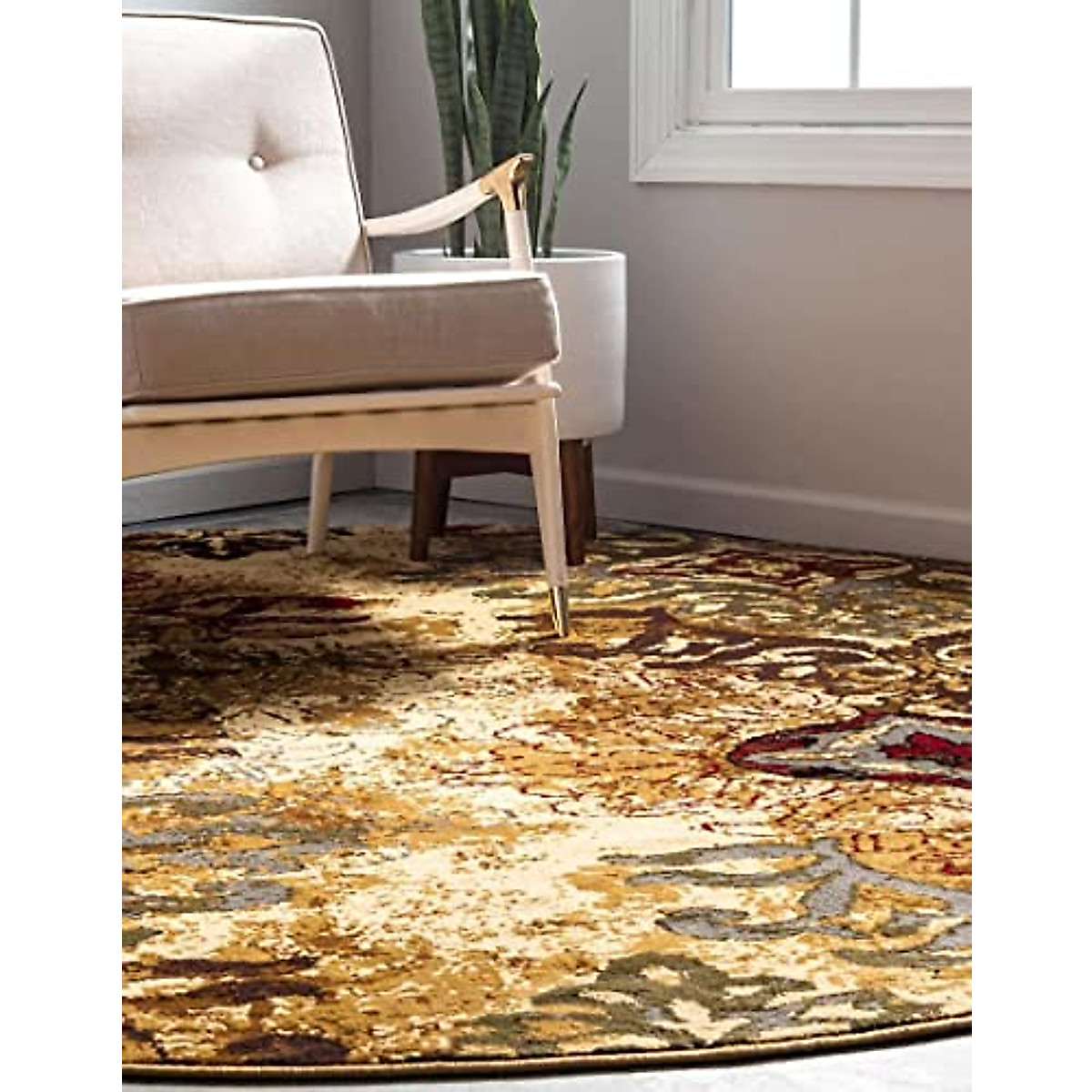 Unique Loom Barista Collection Area Rug - Congencis (6' 1" Round, Beige/Blue)