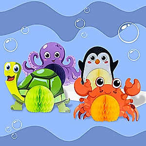 15 Pieces Sea Animal Honeycomb Centerpiece, Ocean Themed Marine Creature Decoration Table Honeycomb Party Supplies for Party Table, Birthday, Baby Shower