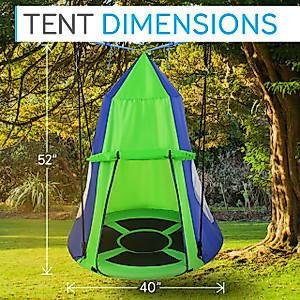 SereneLife 40" Kids Hanging Tent Swing, Outdoor Saucer Swing with Rope Straps (Green), Large