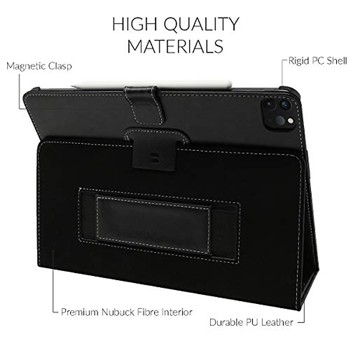 Snugg iPad Pro 11" Leather Case with Stand, Magnetic Closure, Protected Corners and Auto Sleep/Wake Function - Blackest Black