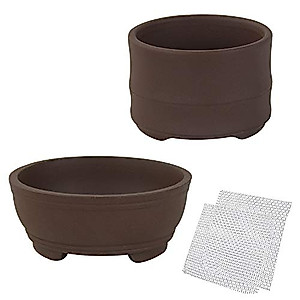 Happy Bonsai 2 pc 3.1" + 4.3" Unglazed Round Ceramic Succulent Planter Pot Set