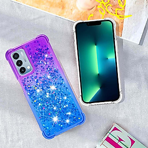 CAIYUNL for OnePlus Nord N200 5G Case with Tempered Glass Screen Protector,Glitter Bling Flowing Liquid Sparkle Soft TPU Shockproof Protective Case Women Girls for OnePlus Nord N200 5G - Purple Blue