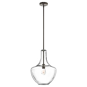 Kichler Everly 19.75" Kitchen Bell Pendant in Olde Bronze®, 1-Light Clear Seeded Glass Pendant Light, (19.75" H x 13.75" W), 42046OZCS