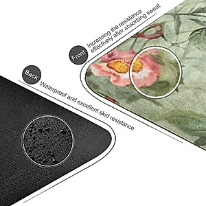 GOODOLD Flower and Bird Green Yoga Mat, 71 x 26 Inch Non-slip Yoga Mats Folding Travel Exercise Mat Indoor Outdoor Gym Pilates with Storage Bag for Women Men