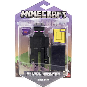 Mattel Minecraft Enderman Action Figure, 3.25-in, with 1 Build-a-Portal Piece & 1 Accessory, Building Toy Inspired by Video Game, Collectible Gift for Fans & Kids Ages 6 Years & Older