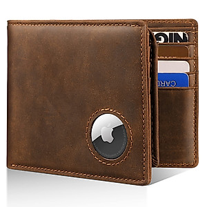 Mens Wallet With AirTag Holder, Bifold Leather RFID Blocking 2 ID Windows 12 Card Holders, Gift Box and Screen Protector Included, AirTag Not Included