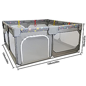59" ×59"Playard with Gates,Indoor Baby playpen,Detachable and Assembled Children Fence, Babies Enclosure with Cute Pattern,Small Playground for Kids, Infant Care Playpin|Light Grey