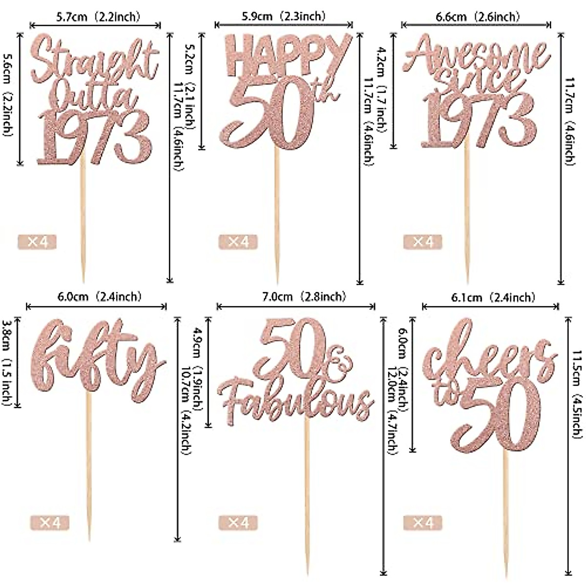 24 PCS Happy 50th Birthday Cupcake Toppers Glitter Fifty Straight Outta 1973 Cupcake Picks Cheers to 50 Fabulous Awesome Since 1973 Cake Decorations for 50th Birthday Party Supplies Rose Gold