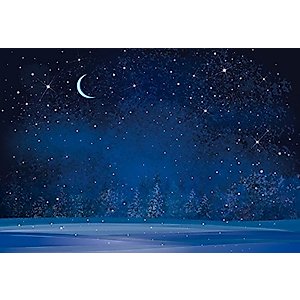 Yeele 8x6ft Winter Night Snowfall Snowflake Photography Backdrops Starry Sky Moon Blurry Fir Trees Pine Forest Background Merry Christmas Happy New Year Party Banner Decoration Studio Props