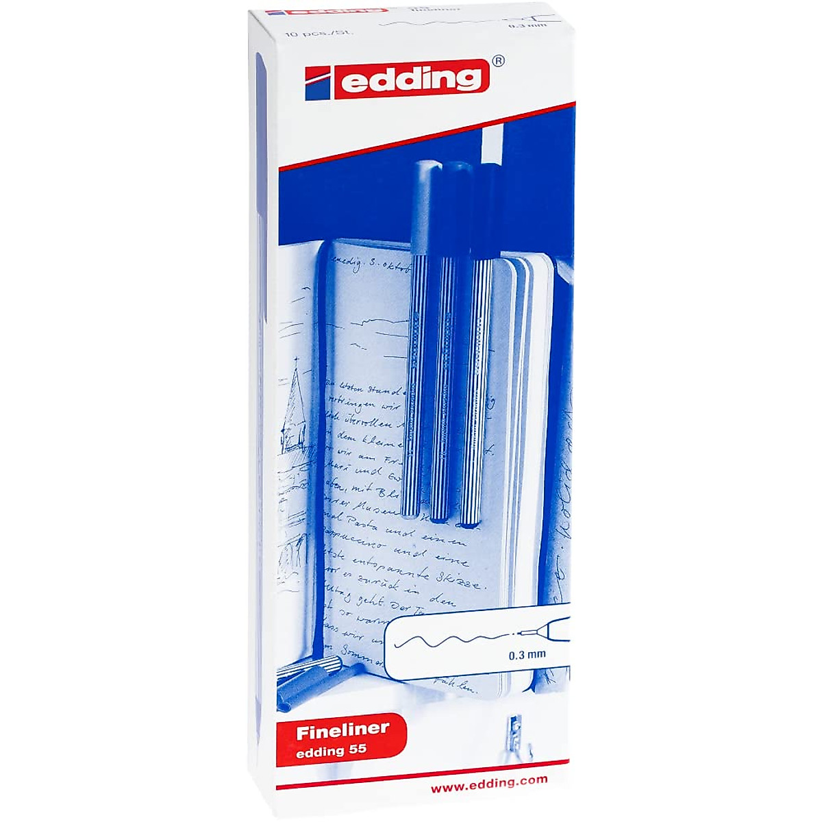 edding 55 fineliner - pen for writing, sketching or illustrating - pack of 10 - black