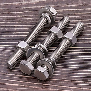 M12 x 65mm (4 Sets) Stainless Steel Hex Bolts with Hex Nuts, Flat Washers and Lock Washers, Hexagon Bolts with Nuts and Washers, Full Thread Coveraage, Coarse Thread UNC