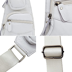 Hebetag Small Leather Sling Bag Casual Crossbody Daypack for Men Women Outdoor Travel Camping Hiking Fishing Shoulder Chest Pack Backpack (White)