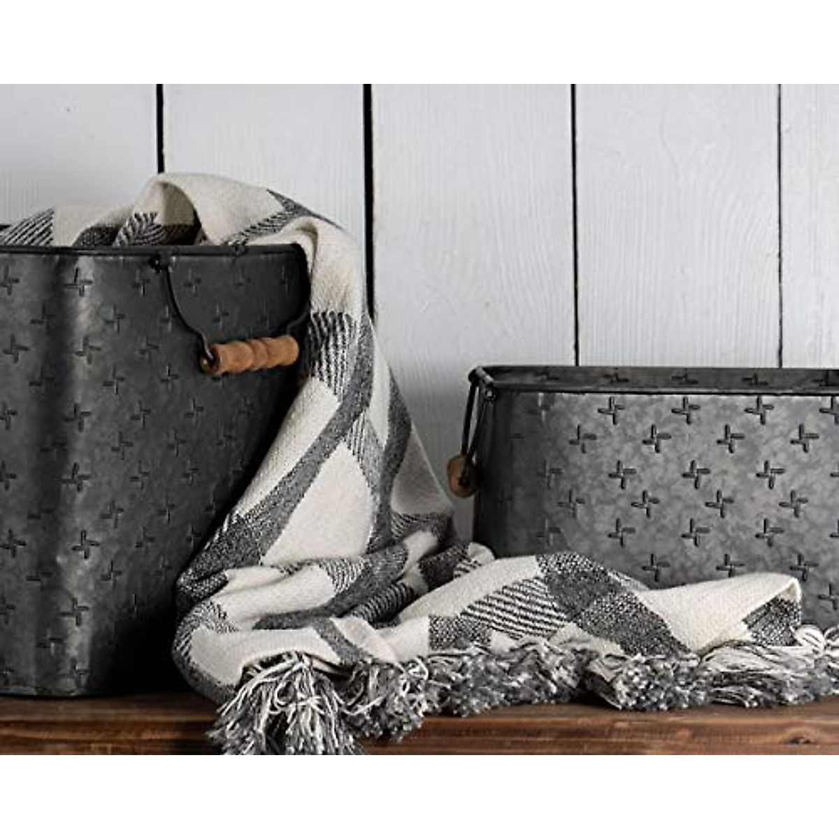 Foreside Home & Garden Black Set of 3 Galvanized Decorative Storage Nesting Bins with Wood Handles