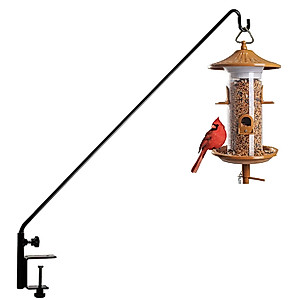 Idzo Deck Bird Feeder Hanger for Railing, 43in Deck Hook for Bird Feeder Pole, Sturdy 1 Piece Solid Steel Construction, 3in Non-Slip Clamp, Black