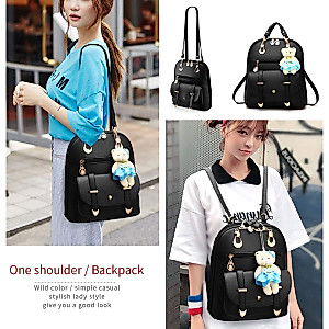 Backpack Purse for Women Large Capacity Leather Shoulder Bags Cute Mini Backpack for Girls,Black