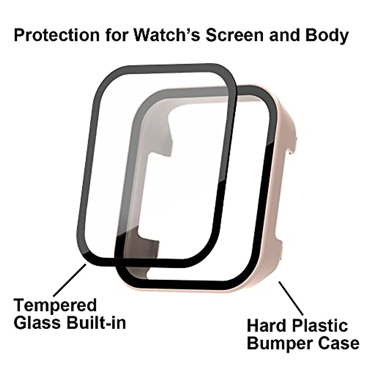 smaate Smartwatch Case with Screen Protector Compatible with ENOMIR ID208BT, SKG V7 PRO and AGPTEK LW31 1.69” Smartwatch, Hard PC Case with Tempered Glass Build-in, Protecting Body & Screen
