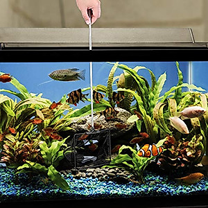 Lpraer Aquarium Fish Net 5" x 6" Fish Net with Extendable 7.4"-16.3" Telescopic Stainless Steel Long Handle Fine Mesh Fish Net for Fish Tank