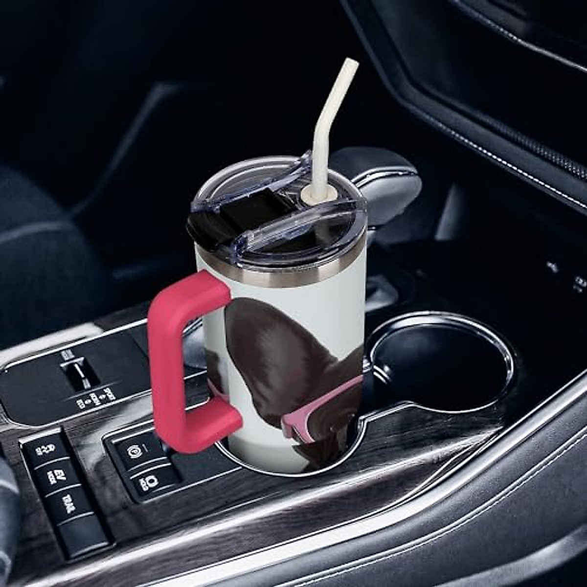 40 Oz Vacuum Tumbler with Light Rose Red Handle Leakproof Insulated Tumbler French Bulldog Pink Glasses Stainless Steel Travel Mug with Lid And Straw Coffee Cup Cute Water Bottles Cup Holder Friendly