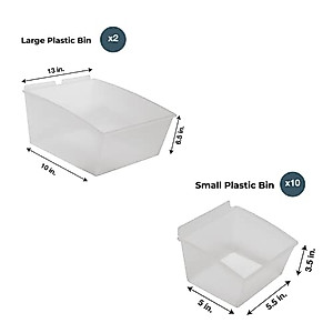 CrownWall Storage Bins Designed for Slatwall, Plastic Bin kit - 12 Pack