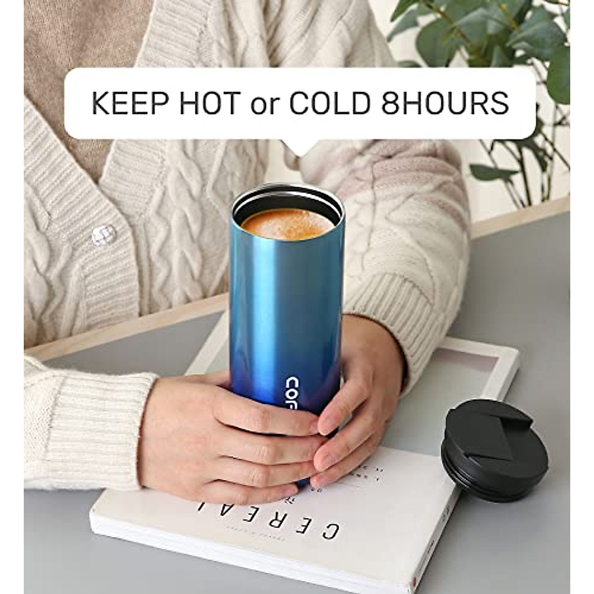 Hikaru Insulated Coffee Mug Travel Coffee Mug Stainless Steel Coffee Mug Leakproof with Screw Lid Double Wall Coffee Cup Keep Warm for Coffee Coffee Insulated Tea Mug 550ml/18.5oz (Blue), 18.5 ounce