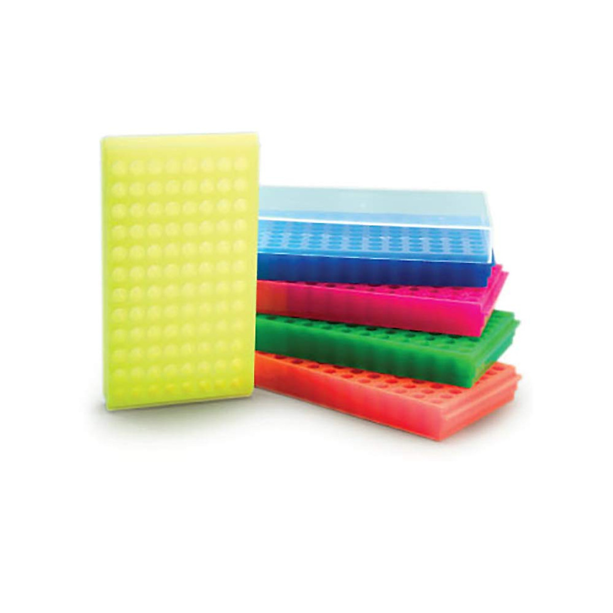 96-Place Flipper Microtube Rack (5 Racks) - Durable Reversible Fluorescent Rack to Accommodate Popular Tube Sizes - Chemically Resistant Polypropylene Tubes - Laboratory Equipment